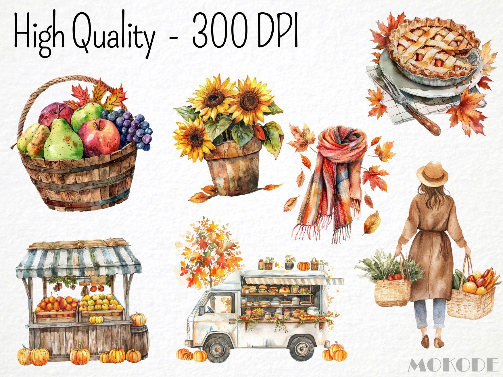 » Watercolor Autumn Market Clipart 51 Png, Fall Food Truck, Pumpkin ...