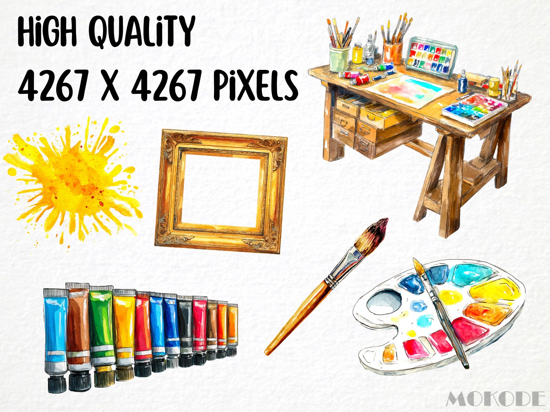 » Watercolor Artist Room Clipart 68 Png Watercolor Art Supplies Graphic ...