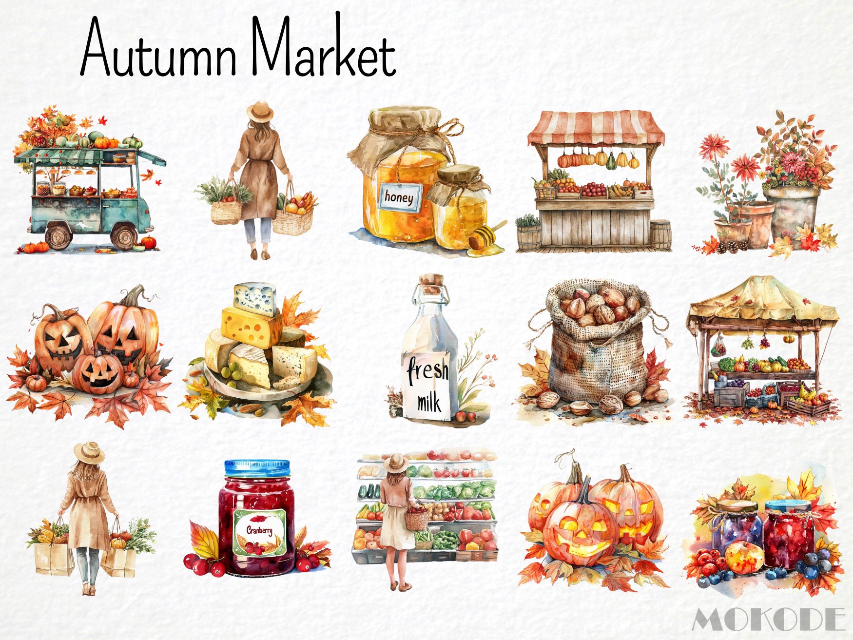 » Watercolor Autumn Market Clipart 51 Png, Fall Food Truck, Pumpkin ...